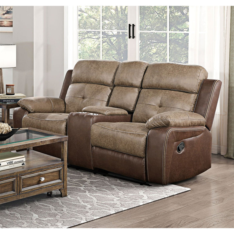 Comtable Reclining Sofa 2Pc Set Faux Leather Upholstered Dual Reclining Sofa Loveseat Nailhead Trim Power USB Ports
